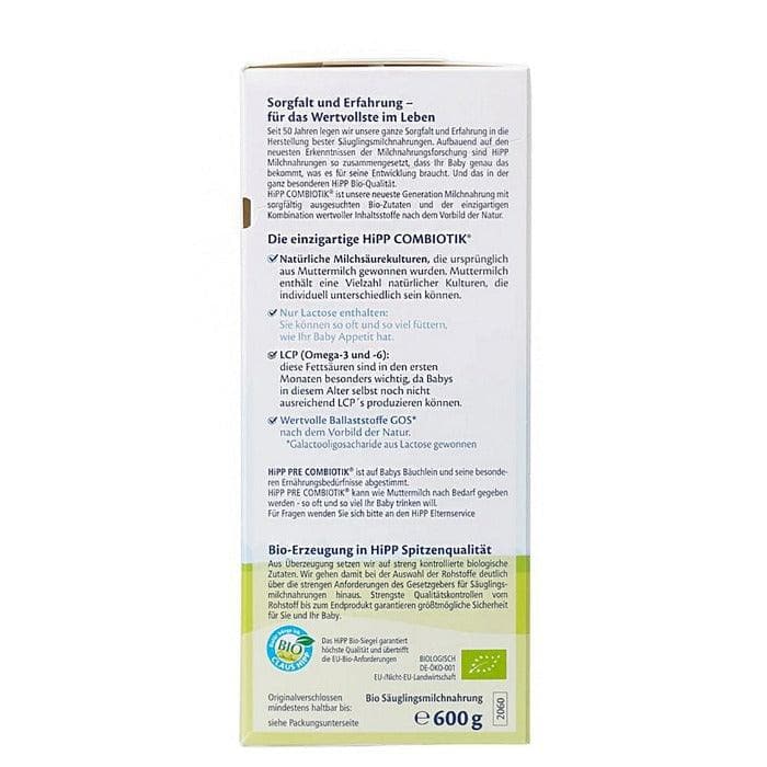 HiPP Bio Combiotik PRE Organic Infant Formula (600g) – From Birth